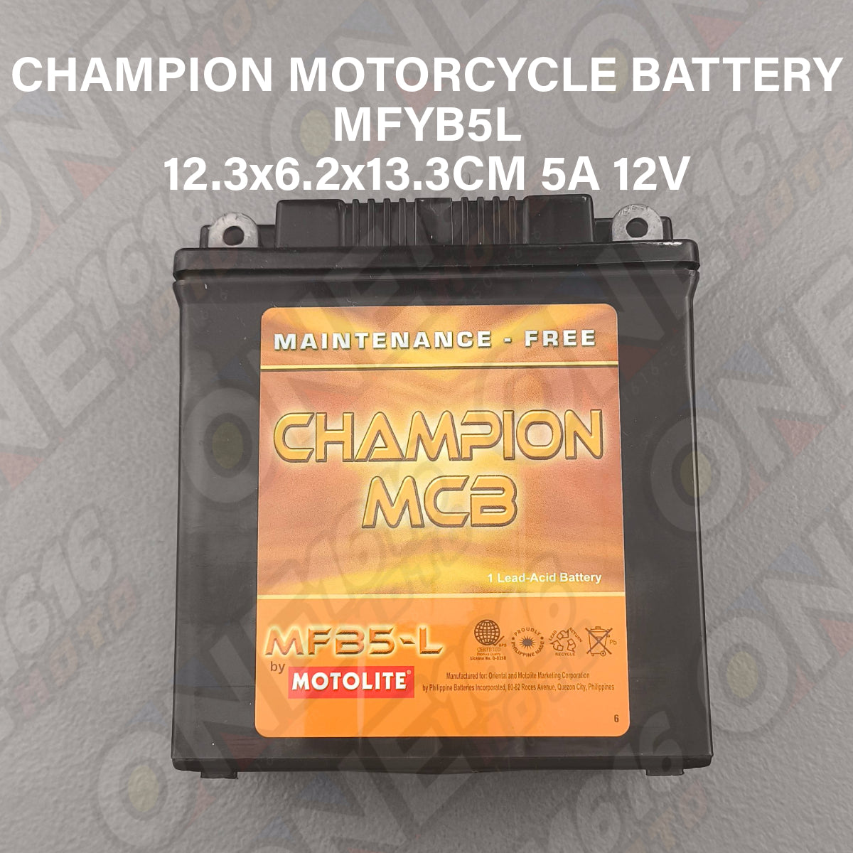 Champion MFB5-L (MFYB5L) Maintenance Free Motorcycle Battery for Mio S ...